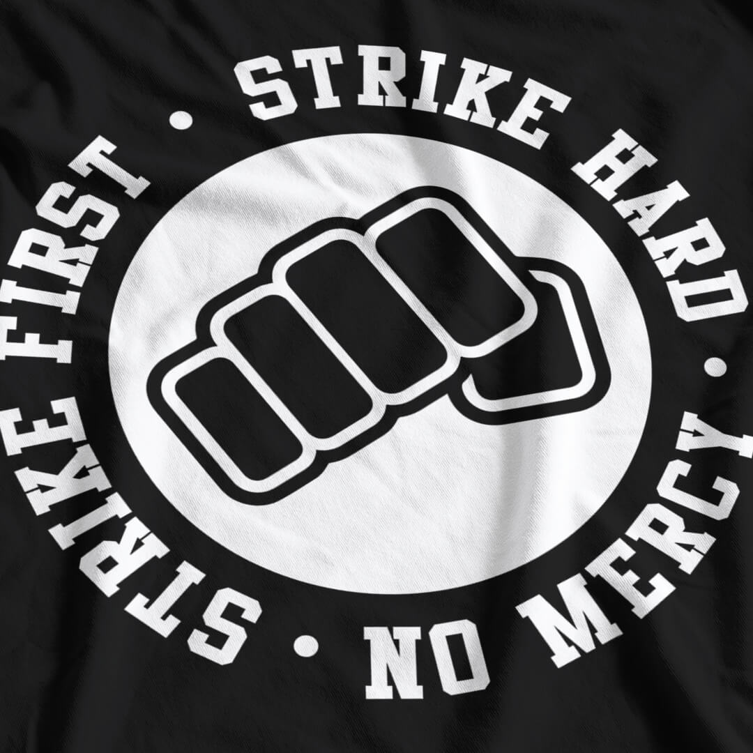 Cobra Kai Inspired Strike First, Strike Hard, No Mercy T-Shirt | Postees